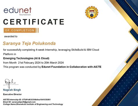 Saranya Teja Polukonda On Linkedin Edunetfoundation Aicte Ibm Ai Cloudcomputing