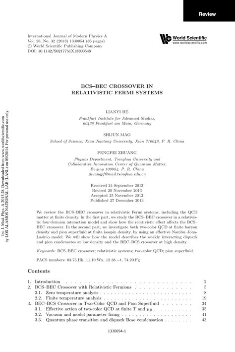 Pdf Bcs Bec Crossover In Relativistic Fermi Systems