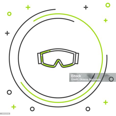 흰색 배경에 격리 된 검은 색과 녹색 라인 스키 고글 아이콘 익스트림 스포츠 스포츠 장비 다채로운 개요 개념 벡터 일러스트레이션 검은색에 대한 스톡 벡터 아트 및 기타