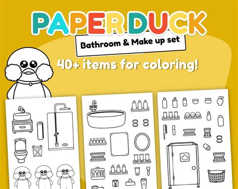 Paper Duck Printable Set For Coloring Bathroom Make Up And Skin Care