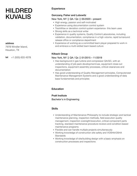 Qa Qc Resume Samples Velvet Jobs