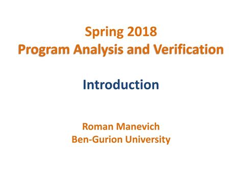 Ppt Spring 2018 Program Analysis And Verification Introduction Powerpoint Presentation Id