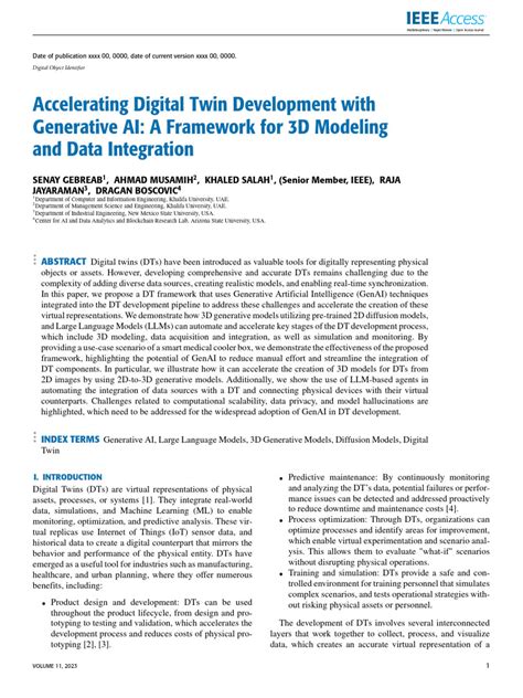 Accelerating Digital Twin Development With Generative Ai A Framework For 3d Modeling And Data