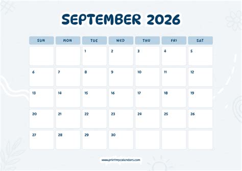 Free September Printable Calendar 2026 Pdf Blank Aesthetic