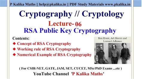 Cryptography Lect 06 Rsa Public Key Cryptography With Working Rule