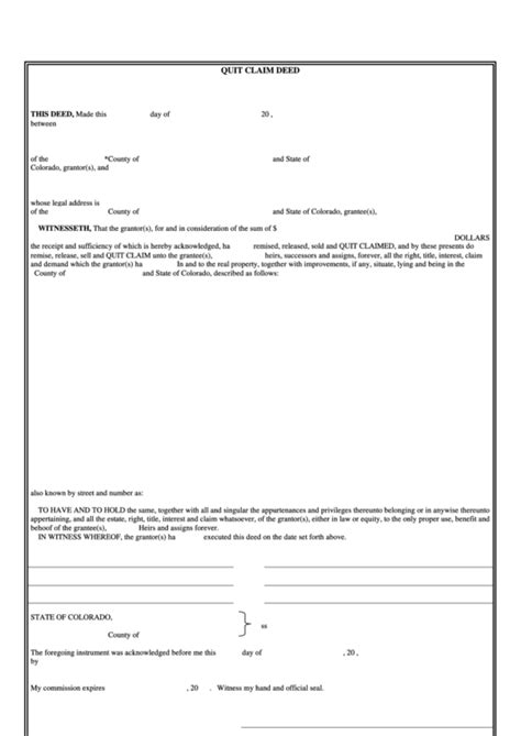 Quit Claim Deed Colorado Printable Pdf Download