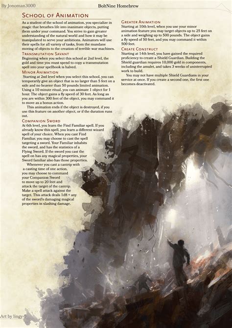 [homebrew] Wizard Subclass School Of Animation R Dnd Homebrew Deposit