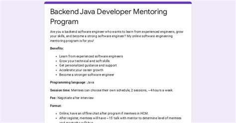 thach le on linkedin backend java developer mentoring program