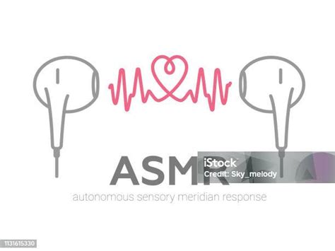 자율 감각 자오선 응답 Asmr 로고 또는 아이콘 이어폰 심장 모양 및 사운드 파도를 즐기는 소리 귓속말 또는 음악의 상징 벡터 일러스트 레이 션 플랫 라인 스타일 자율