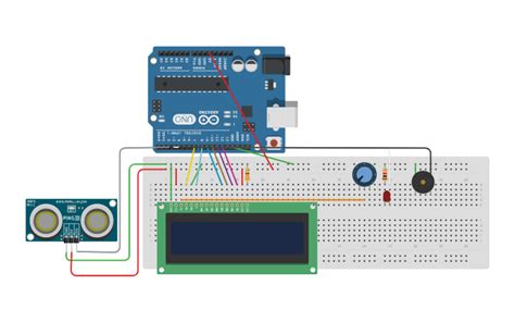 Circuit Design Ultrasonic Distance Sensor Lcd Tinkercad