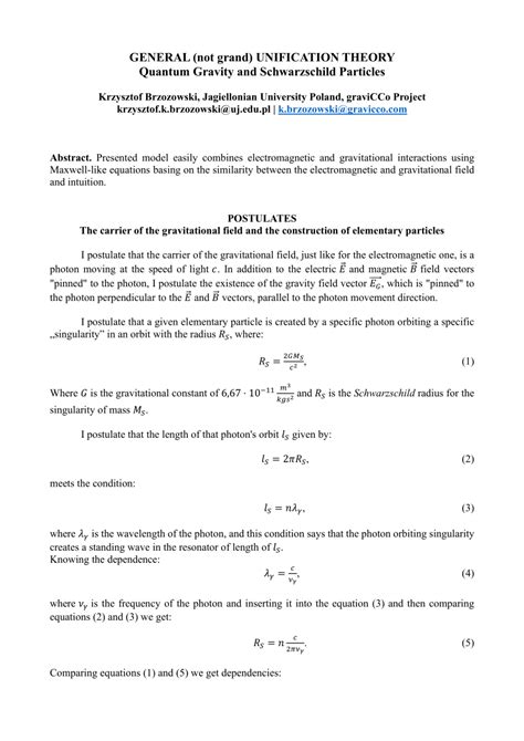 Pdf General Not Grand Unification Theory Quantum Gravity And