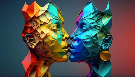 Un Colorido Retrato De Dos Mujeres Besándose Foto Premium