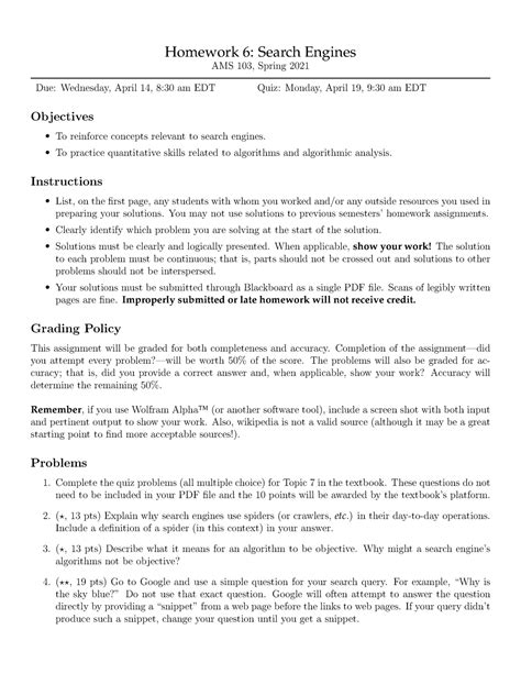 AMS HW AMS HW Homework Search Engines AMS Spring Due Wednesday