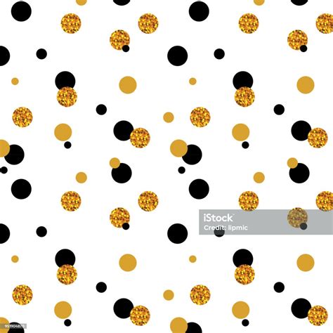 골드 반짝이 효과 함께 추상 폴카 도트 패턴입니다 축 하 색종이 파티에 대 한 황금 추상 장식 떨어지는 생일 축 하 기념일 또는 이벤트 축제 축제 장식입니다 벡터 일러스트
