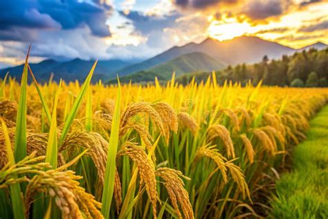 Ripe Rice Paddy Field Ready For Harvest Stock Illustration