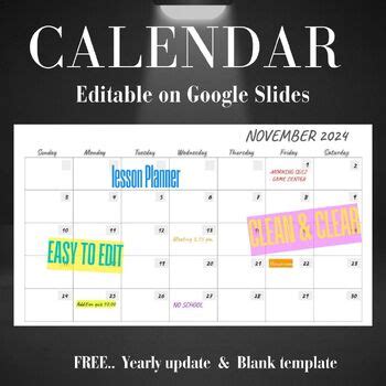 Editable Monthly Calendar On Google Slides Editable Calendars Templates