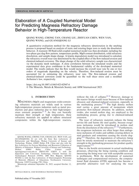 Pdf Elaboration Of A Coupled Numerical Model For Predicting Magnesia