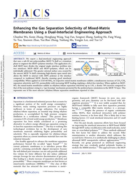Pdf Enhancing The Gas Separation Selectivity Of Mixed Matrix Membranes Using A Dual