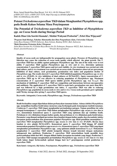 Pdf Potensi Trichoderma Asperellum Tkd Dalam Menghambat Phytophthora