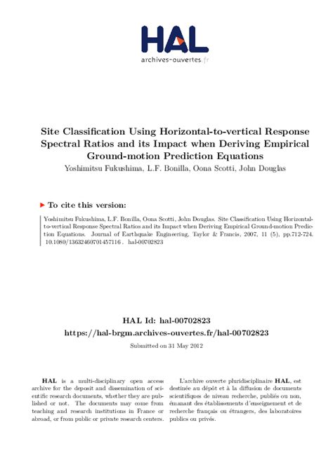 Pdf Site Classification Using Horizontal To Vertical Response