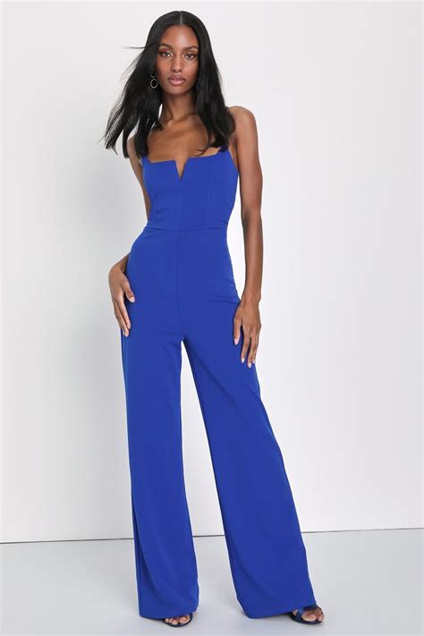 Cheers To Chic Royal Blue Sleeveless Wide Leg Jumpsuit Wide Leg