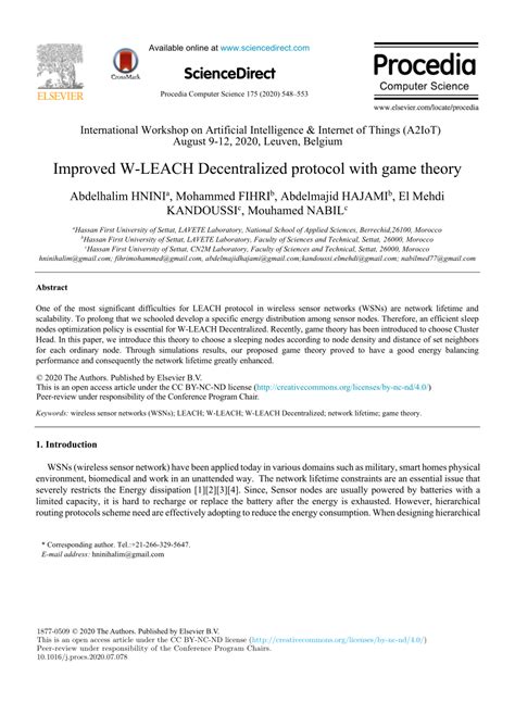 Pdf Improved W Leach Decentralized Protocol With Game Theory
