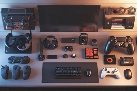 Gaming Console With Multiple Controllers And Acces Premium Ai Generated Image