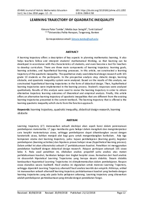 Pdf Learning Trajectory Of Quadratic Inequality Melda Saragih