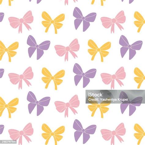 리본 리본이 있는 완벽 한 패턴 손으로 그린 스타일로 선물하기 위해 활을 가진 패턴 개인 장식품에 대한 스톡 벡터 아트 및 기타 이미지 개인 장식품 공단 귀여운