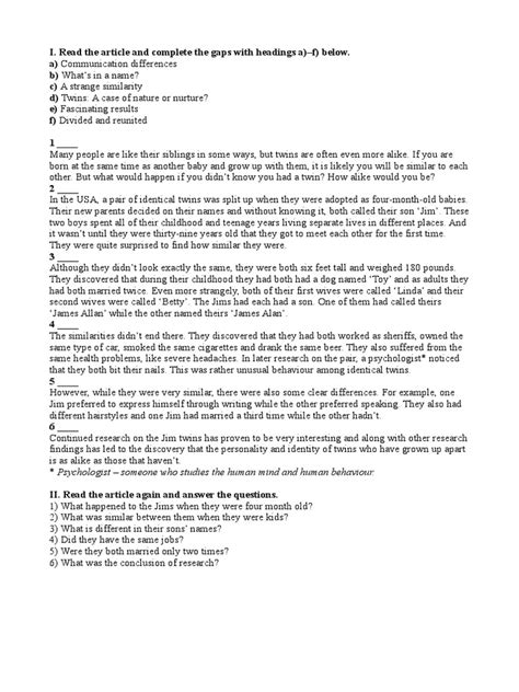 Text Identical Twins With Tasks Pdf Behavioural Sciences Psychology