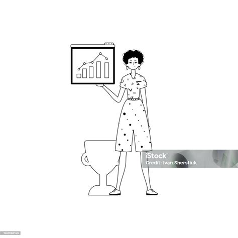 여자 아이는 거만한 도덕적 동기를 가진 합계 그래프를 들고 있습니다 검게 하고 달걀 흰자 아날로그 스타일러스 트렌디한 스타일