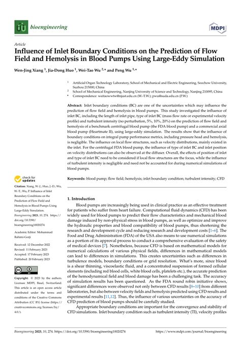 Pdf Influence Of Inlet Boundary Conditions On The Prediction Of Flow Field And Hemolysis In