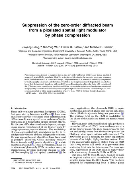 Pdf Suppression Of The Zero Order Diffracted Beam For Near Field Holographic Projection By