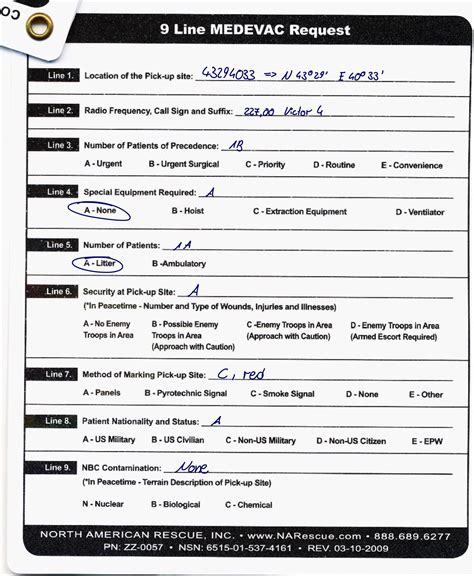 9 Line Medevac Card Printable Your Essential Tool For Emergency
