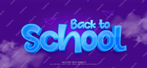 3d 텍스트 편집 가능한 스타일 효과가 있는 학교 벡터 배경으로 돌아가기 프리미엄 벡터