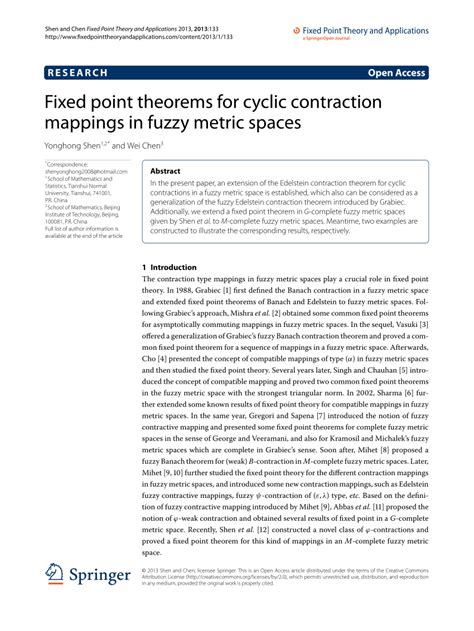 Pdf Fixed Point Theorems For Cyclic Contraction Mappings In Fuzzy