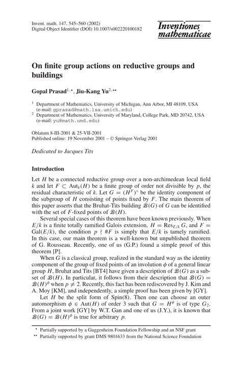 Pdf On Finite Group Actions On Reductive Groups And Buildings