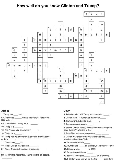 Crossword Answers How Well Do You Know Clinton And Trump Uhcl The