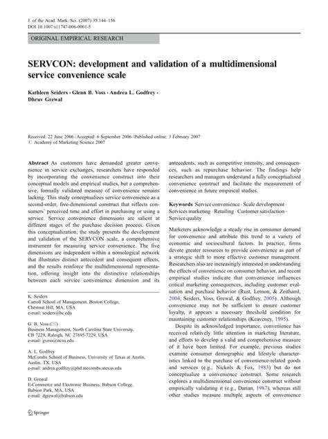 pdf servcon development and validation of a multidimensional service