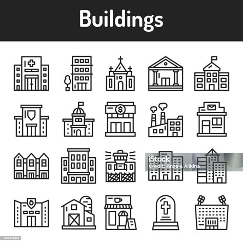 building color line icons set isolated vector element stock