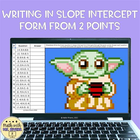 Writing In Slope Intercept Form From 2 Points Pixel Art Digital Activity Made By Teachers