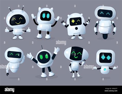 Robots Character Vector Set Design Robotic Characters Isolated For Robot Cyborg Digital Ai