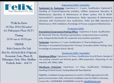 Felix Generics Walk In Interview For Production Engineering Warehouse