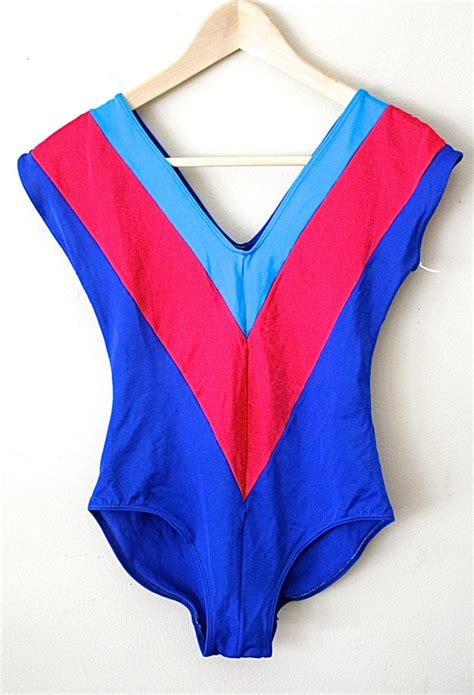 80s Leotard Bodysuit One Piece 80s Workout By Downhousevintage