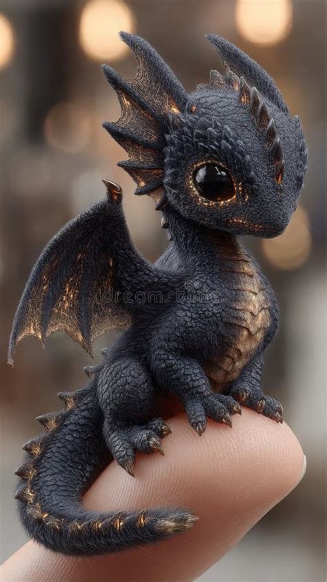Tiny Dragon Perched Delicately On A Human Finger With Golden Accents