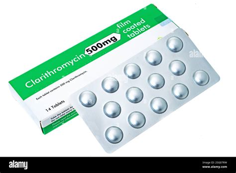 A Generic Box Of Clarithromycin Antibiotic Tablets White Background