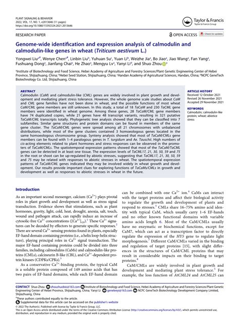 Pdf Genome Wide Identification And Expression Analysis Of Calmodulin And Calmodulin Like Genes