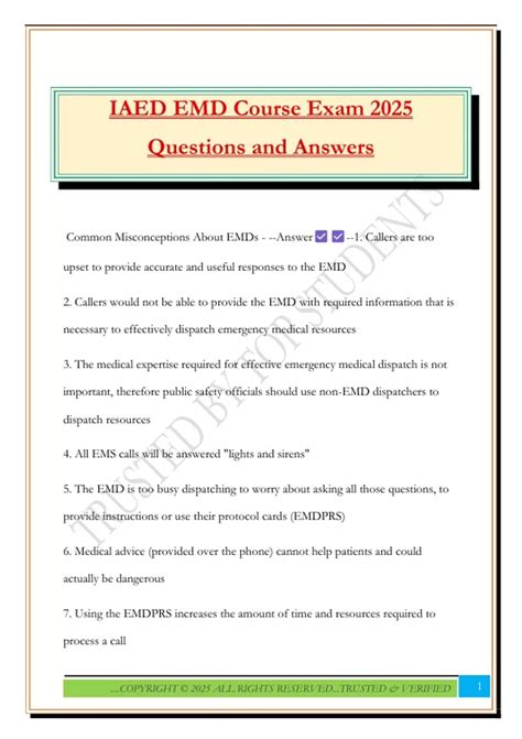 Iaed Emd Course Exam 2025 Questions And Answers Emd Emergency Medical Dispatcher Stuvia Us