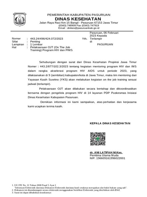 Pelaksanaan Ojt Program Hiv Dan Pims Mbak Ina Pdf