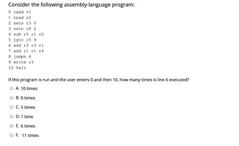 solved consider the following assembly language program o